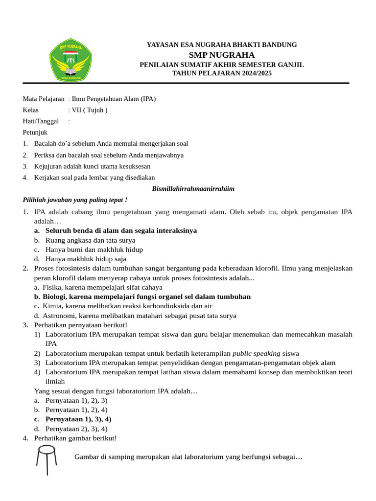Ipa - Vii - Soal Psas 2425 | PDF