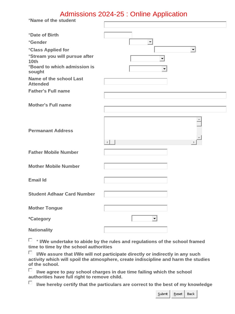 Admissions 2024-25 Online Application Form | PDF
