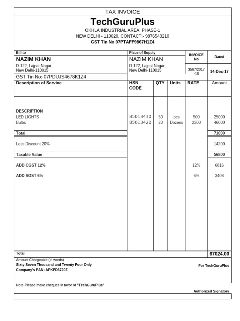 GST Invoice Sample for TechGuruPlus | PDF | Sales | Public Administration