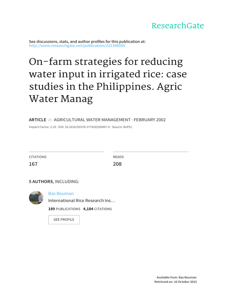 Onfarm Strategies For Reducing Water - AWM | PDF | Groundwater | Rice