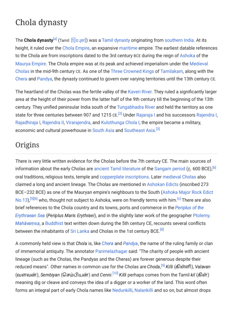 Chola Dynasty - Wikipedia | PDF