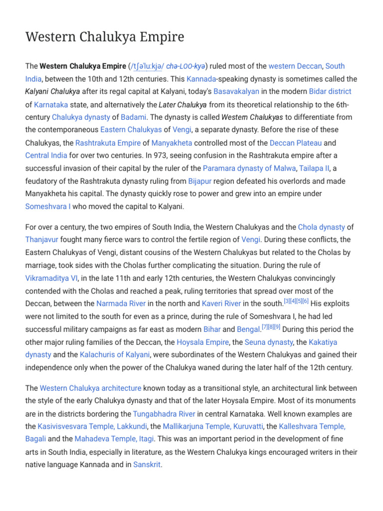 Western Chalukya Empire - Wikipedia | PDF