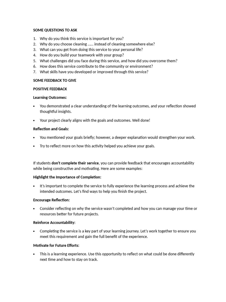 Sa Reflection Questions and Feedback | PDF