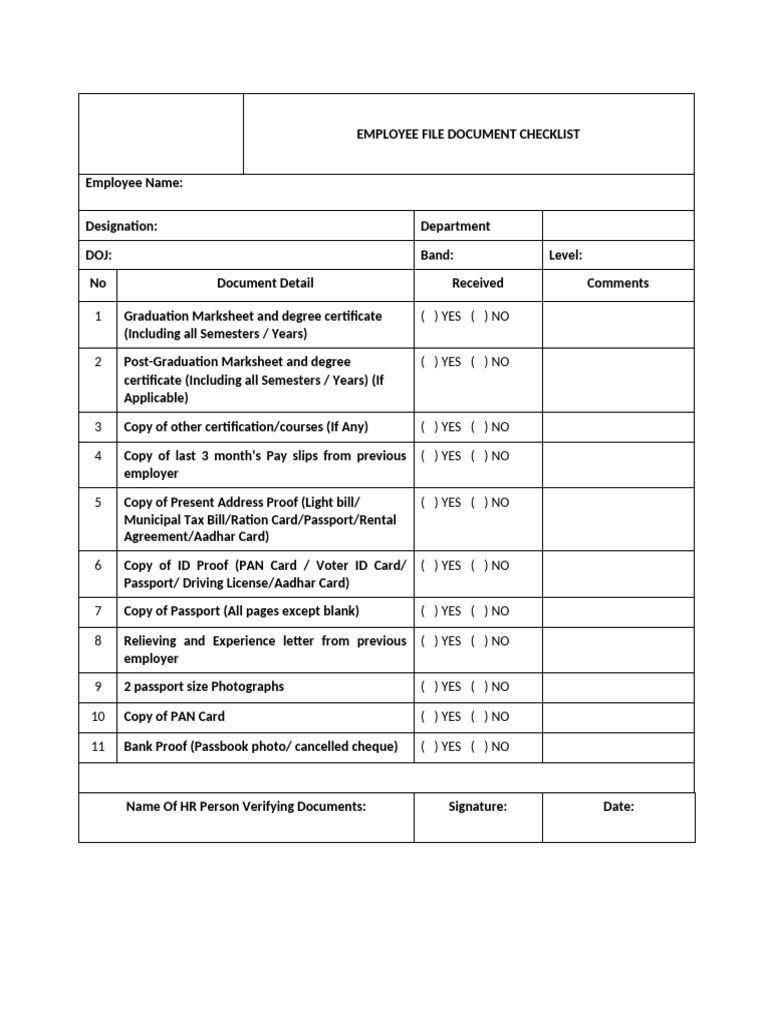 Employee Document Checklist | PDF
