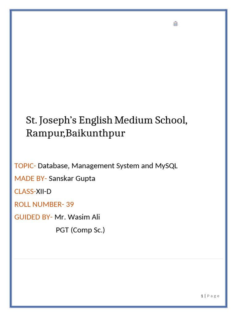 Computer Science Project Class 12 | PDF | Databases | My Sql