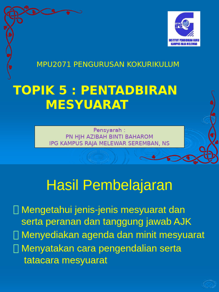 Topik 5 Pentadbiran Mesyuarat | PDF