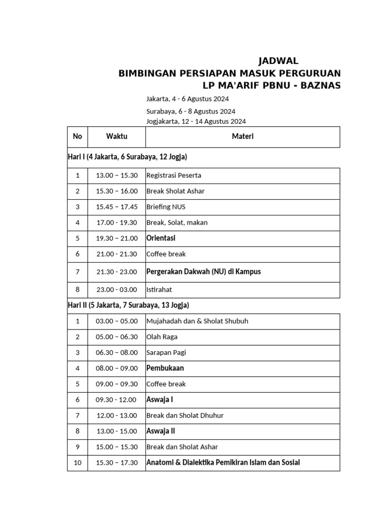 Jadwal NUS | PDF