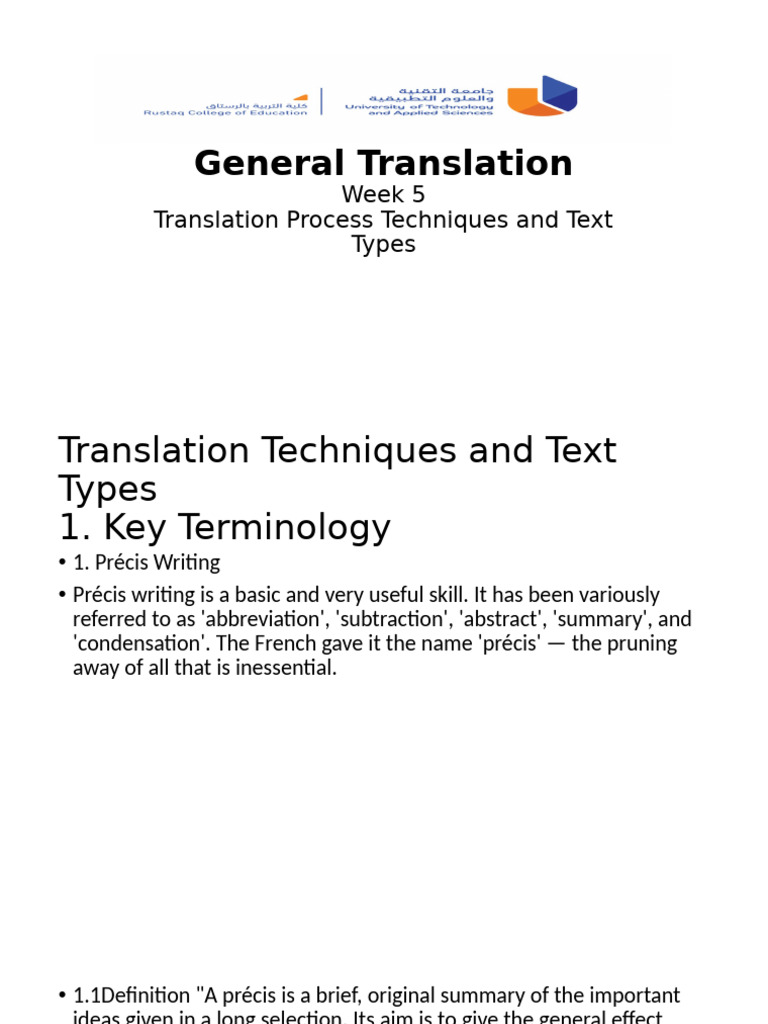 GT W 5 Translation Techniqiues & Text Types | PDF | Translations