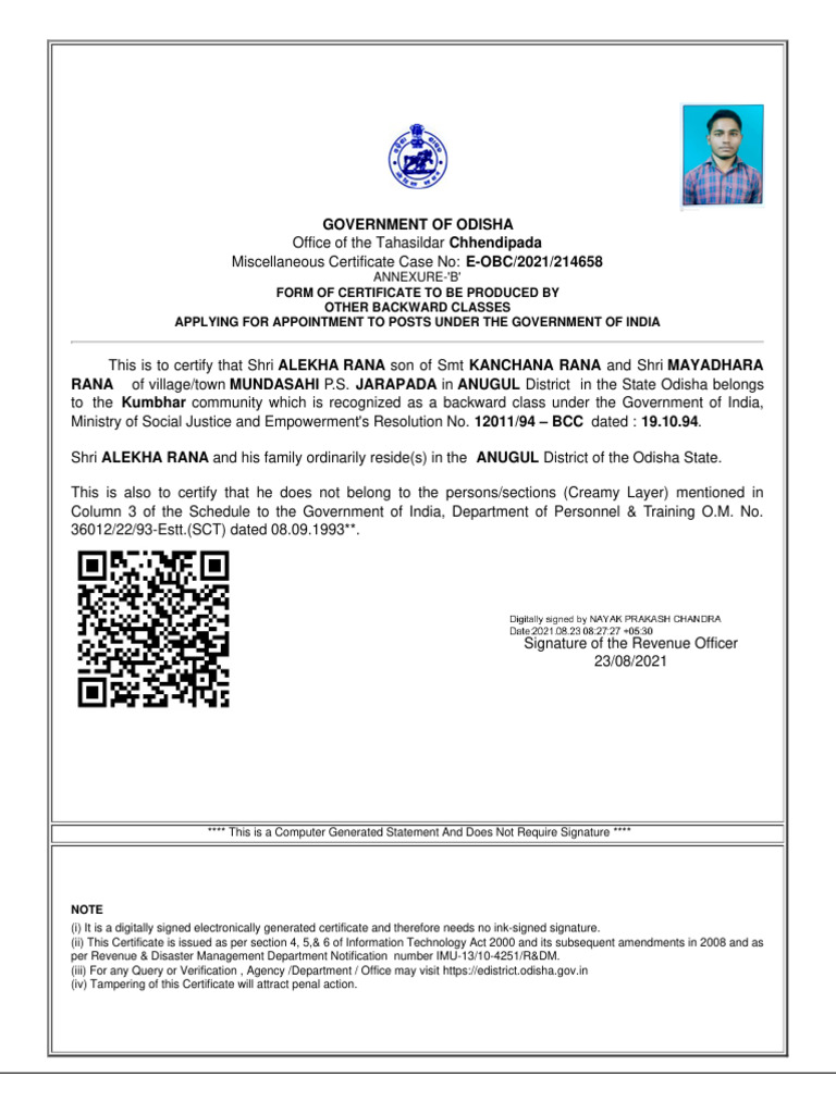 OBC Certificate - 2021 | PDF
