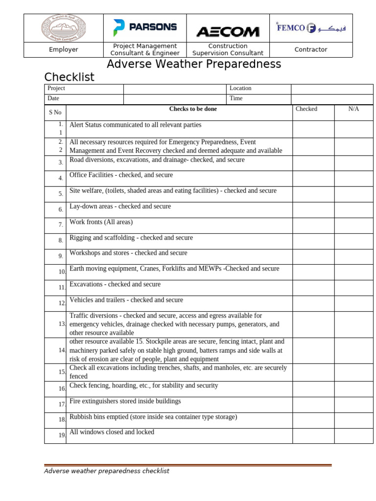 Adverse Weather Preparedness Checklist | PDF | Crane (Machine)