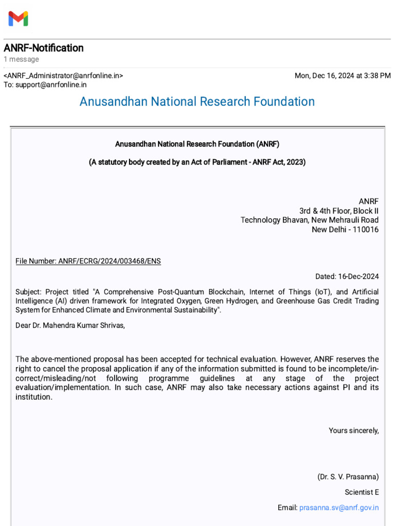 Gmail ANRF Notification | PDF
