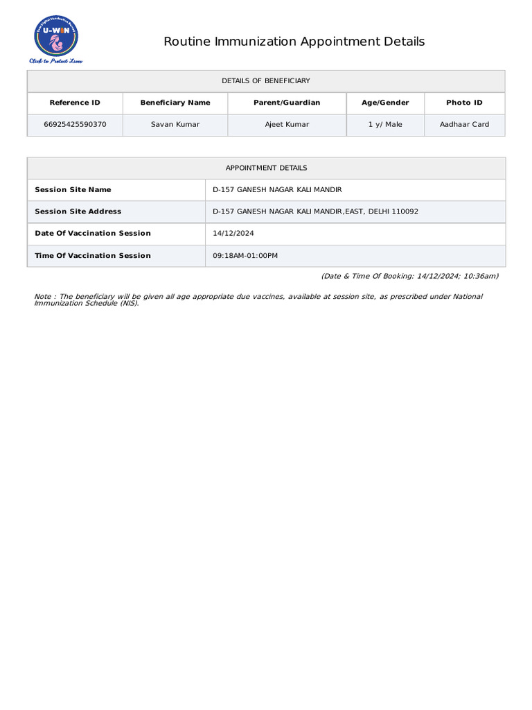 Appointment - Slip 14 12 2024 10 37 09 | PDF