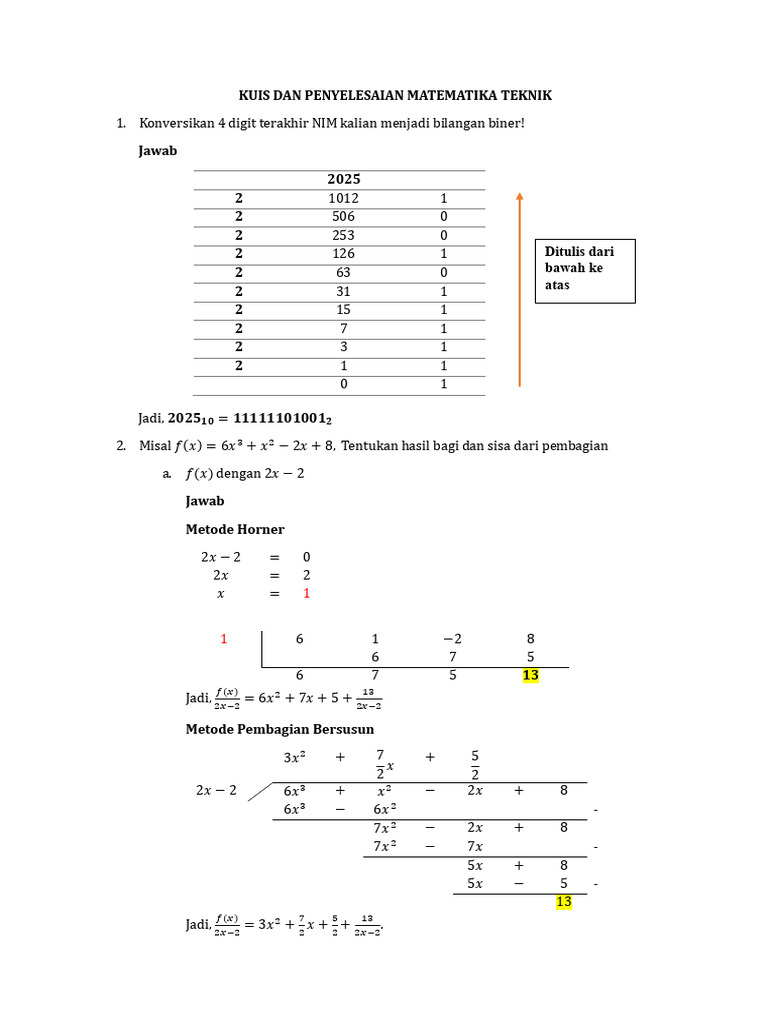 Kuis Dan Penyelesaian Matematika Teknik | PDF