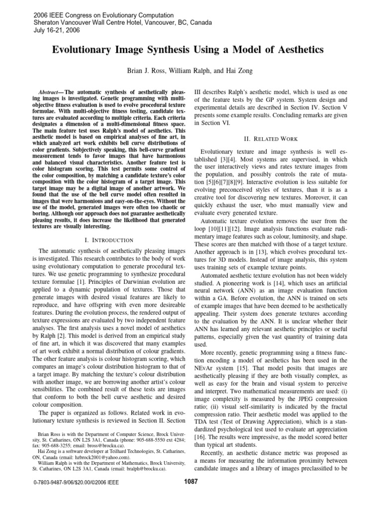 Evolutionary Image Synthesis Using A Model of Aesthetics | PDF | Normal ...