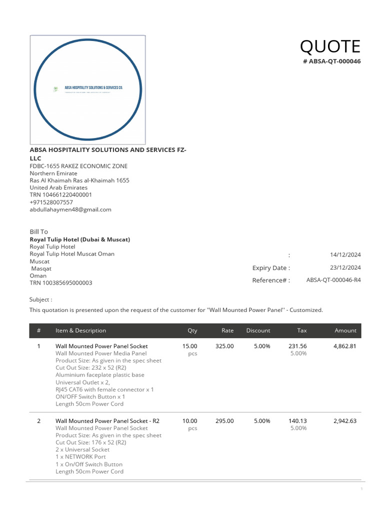 Quotation for Wall Mounted Power Panels | PDF | Payments | Government ...