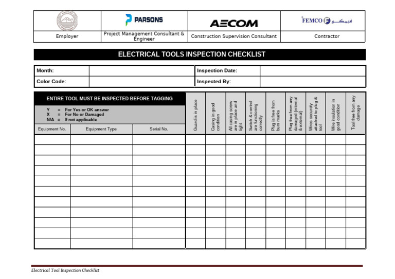 Electrical Tools Inspection Checklist | PDF | Electrical Connector ...