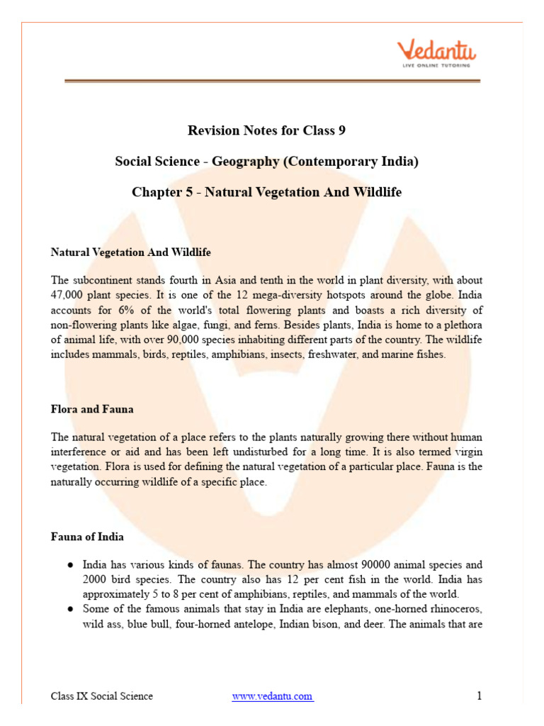 Class 9 Geography: Natural Vegetation Notes | PDF | Forests | Rain