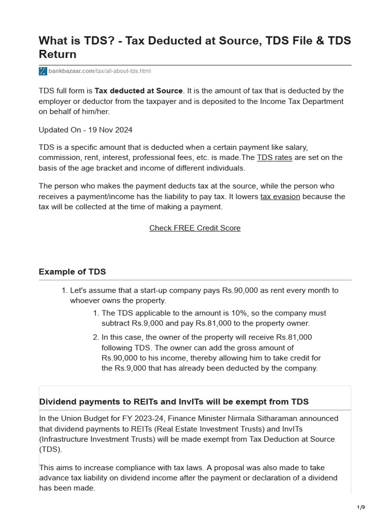 Understanding TDS: Tax Deducted at Source | PDF | Taxes | Tax Refund