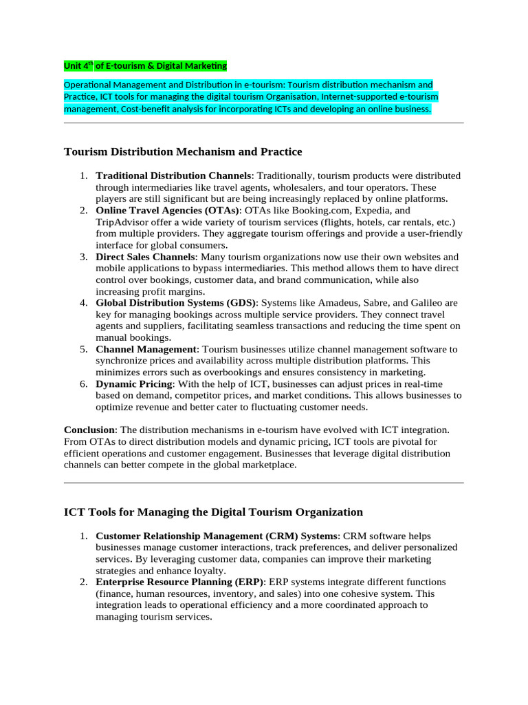 Unit 4th of E-Tourism | PDF | Customer Relationship Management | Enterprise Resource Planning