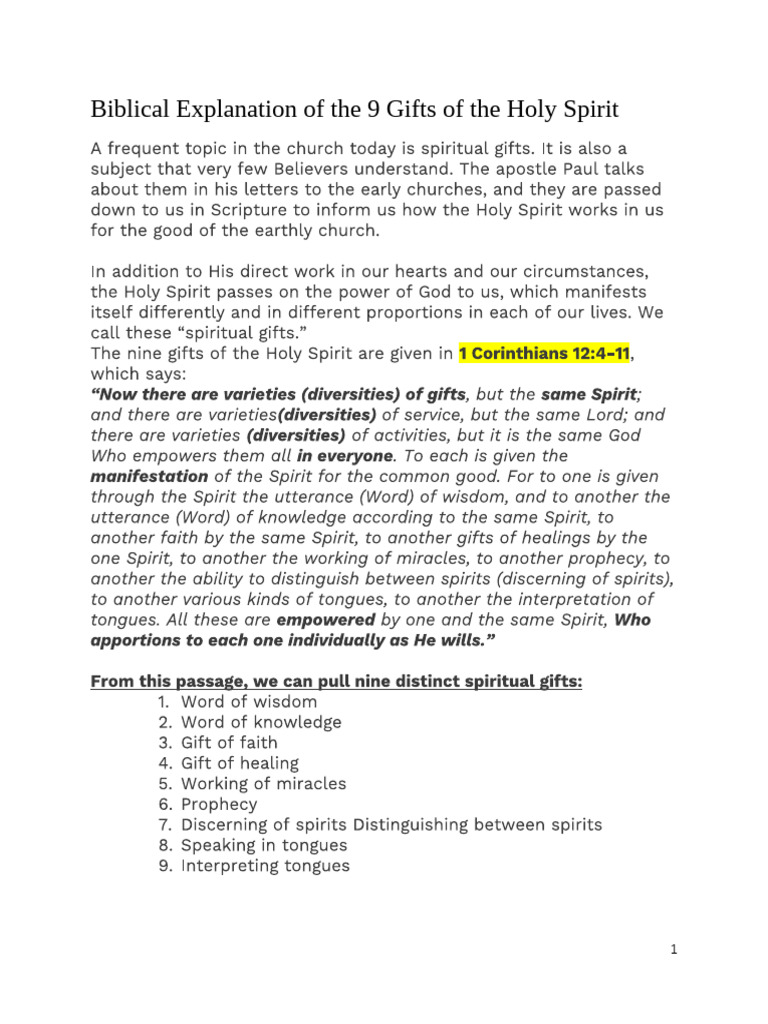 Understanding the 9 Gifts of the Spirit | PDF | Spiritual Gift ...