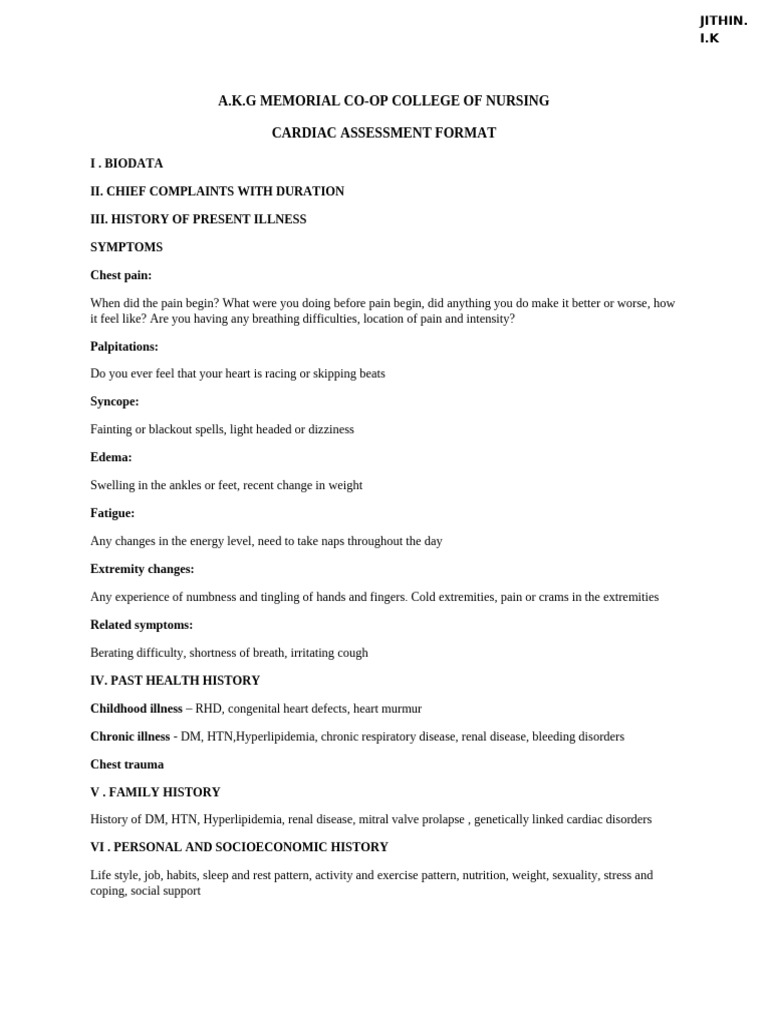 CARDIAC ASSESSMENT | PDF | Pulse | Heart