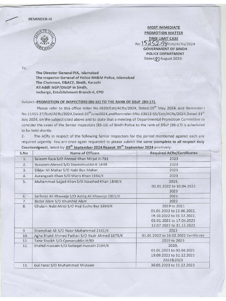 Promotion of Inspector To The Rank of DSSP (Remider) | PDF