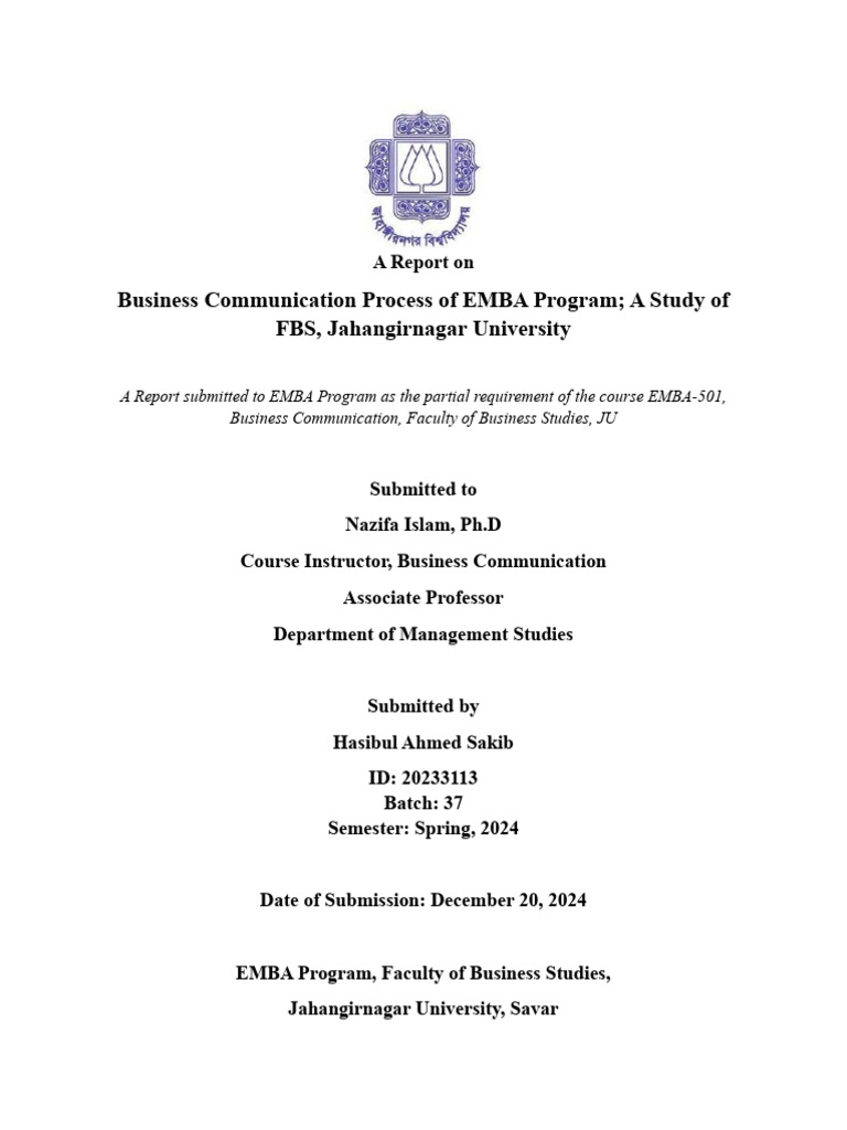 EMBA Business Communication Process Report | PDF | Communication | Nonverbal Communication