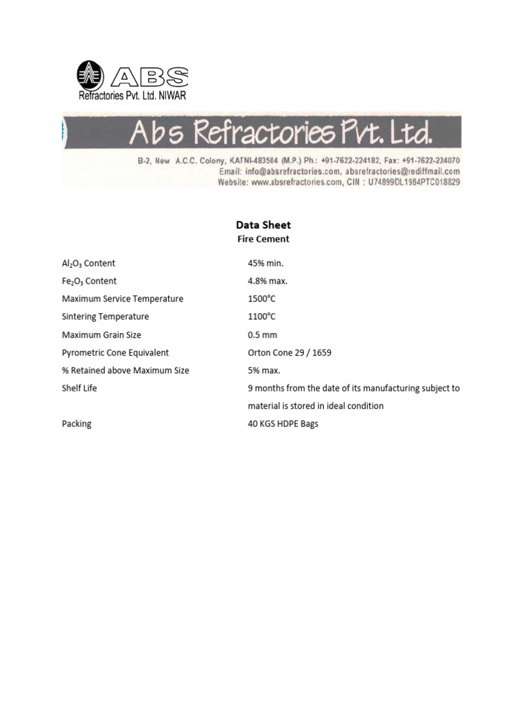 Data Sheet Fire Cement Pdf 2183