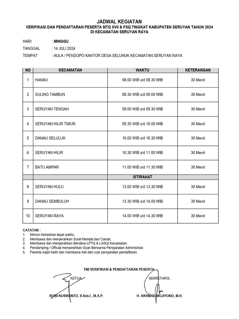 Jadwal Pendaftaran PESERTA MTQ FSQ 2024 | PDF