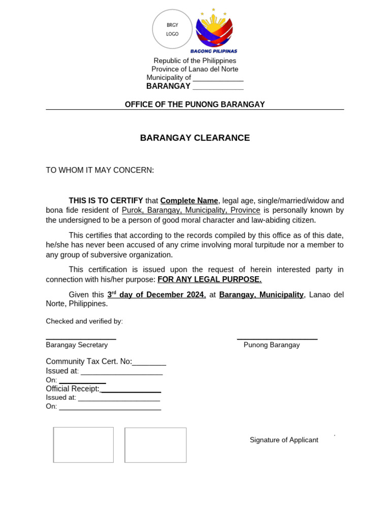 Template Barangay-Clearance | PDF