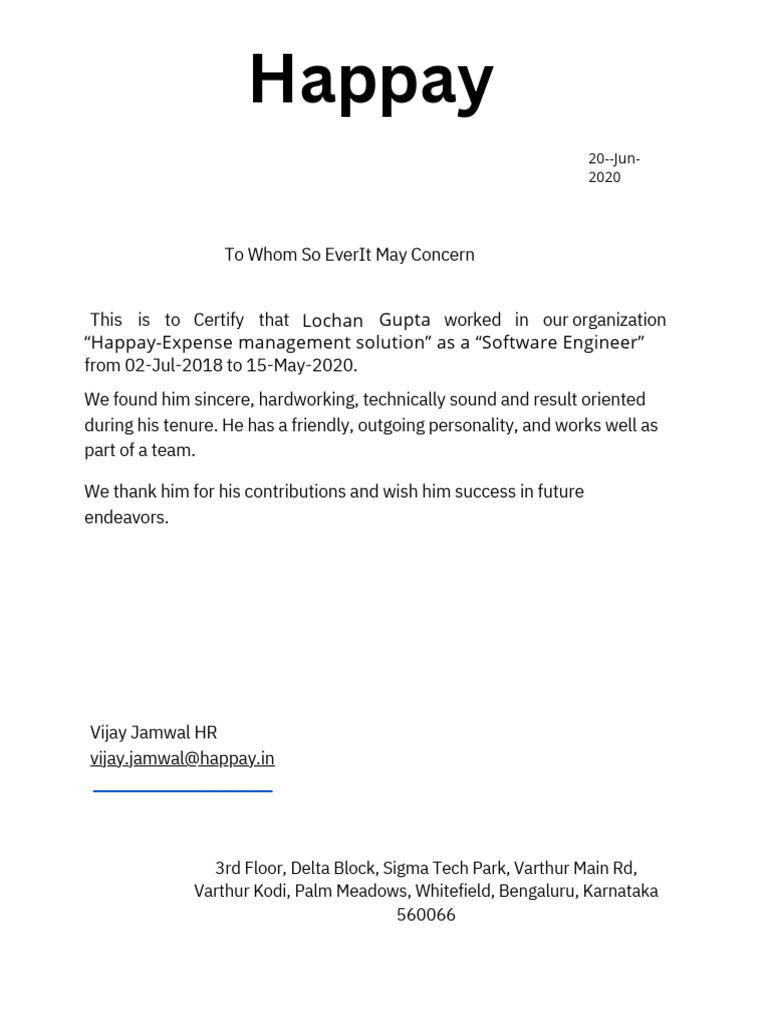Experience Letter - Lochan Gupta PDF | PDF