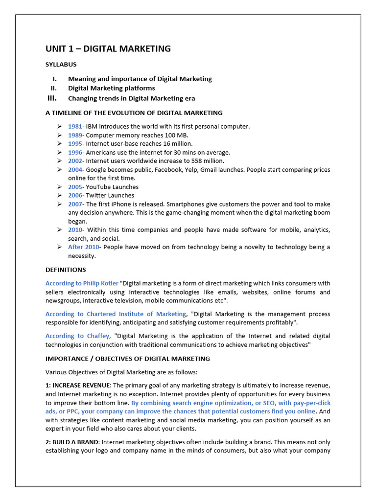 Digital Marketing - UNIT 1 | PDF | Search Engine Marketing | Digital ...