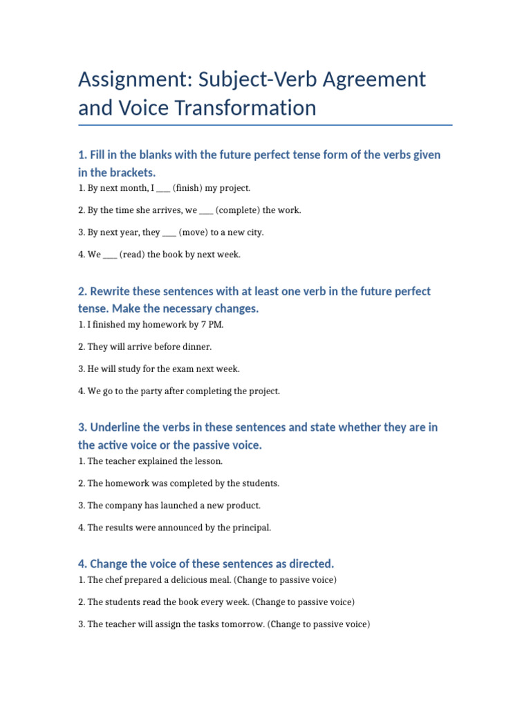 Subject Verbs Assignment | PDF