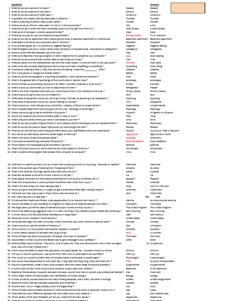 Answers Short Questions - XLSX - Google Sheets | PDF