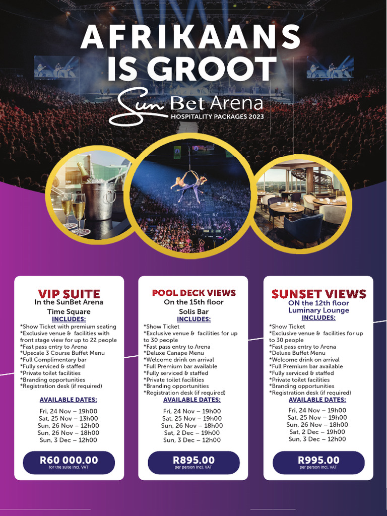 Afrikaans Is Groot 2023 Hospitality Packages | PDF