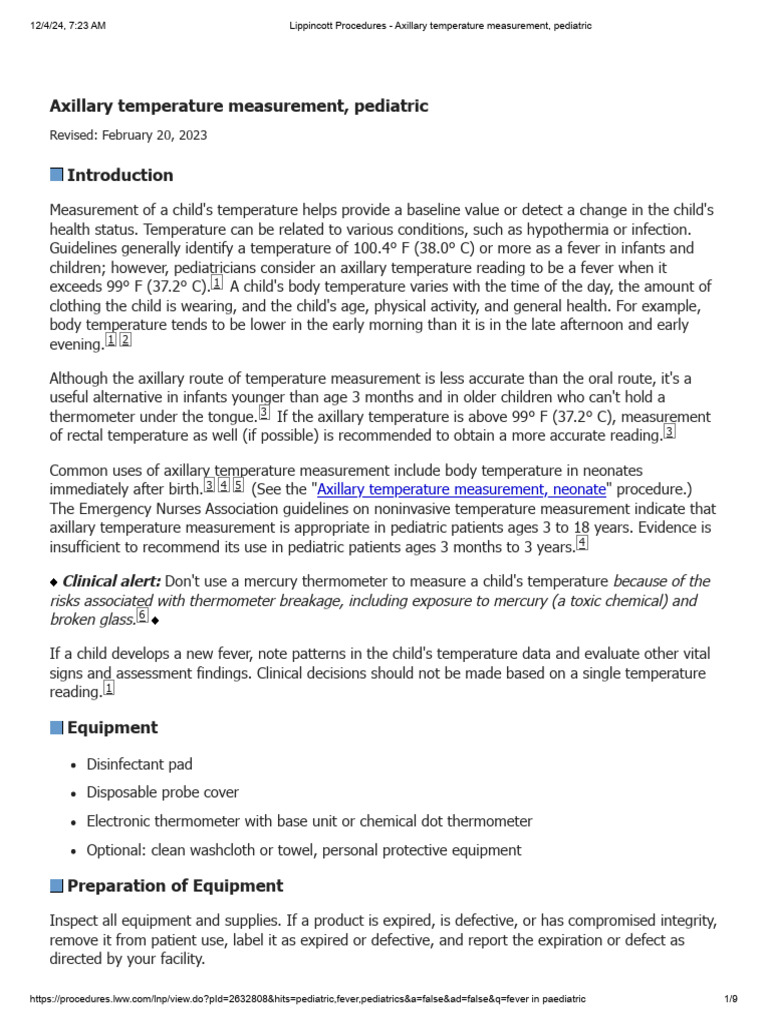 Axillary temperature measurement, pediatric | PDF | Joint Commission ...