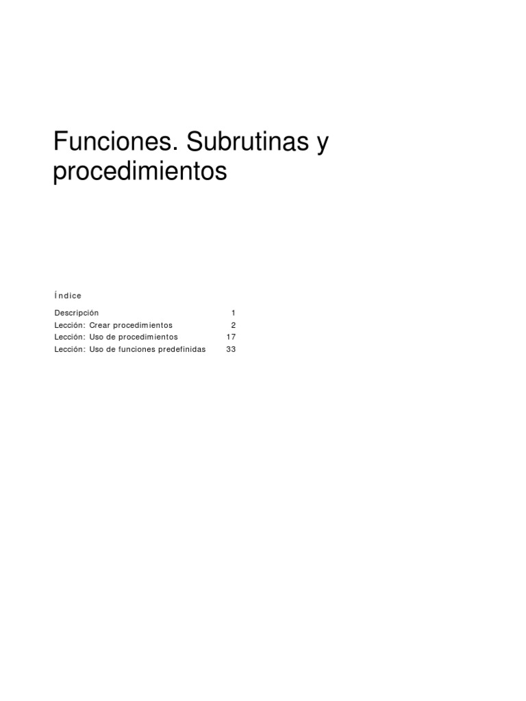 Funciones. Subrutinas y Procedimientos Asp Visual Basci | PDF ...