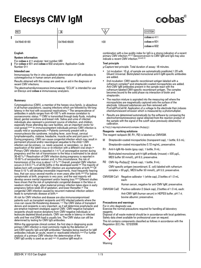 CMV Igm 04784618190 en Can | PDF | Immunoassay | Antibody