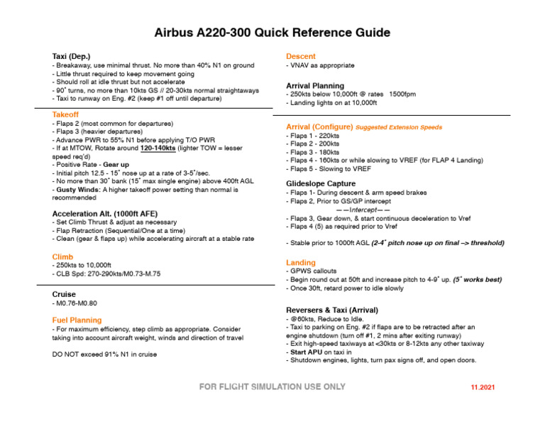 Airbus A220-300 Flight Sim Guide | PDF | Flap (Aeronautics) | Takeoff