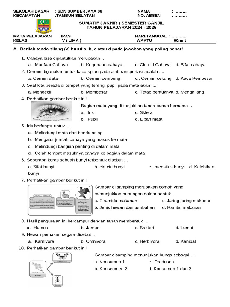 Kelas 5-Soal Sas Ipas Kelas 5 Smtr 1 | PDF