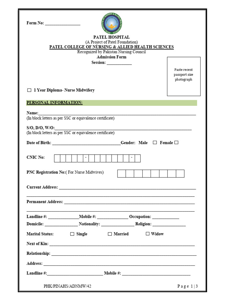 Admission Form NMW | PDF | Nursing | Midwife