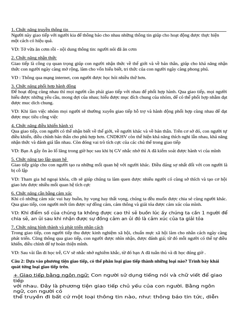 Đề Cương Học Phần Môn Kỹ Năng Giao Tiếp (Gần Xong) | PDF