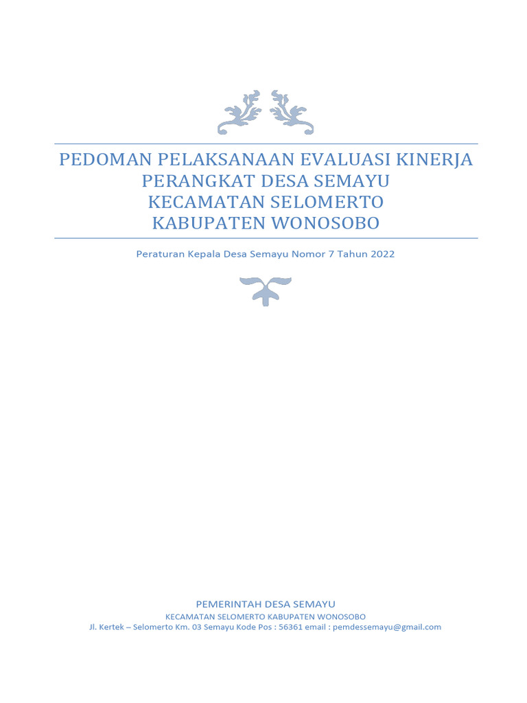 Perkades Pedoman Pelaksanaan Evaluasi Kinerja Perangkat Desa Semayu | PDF