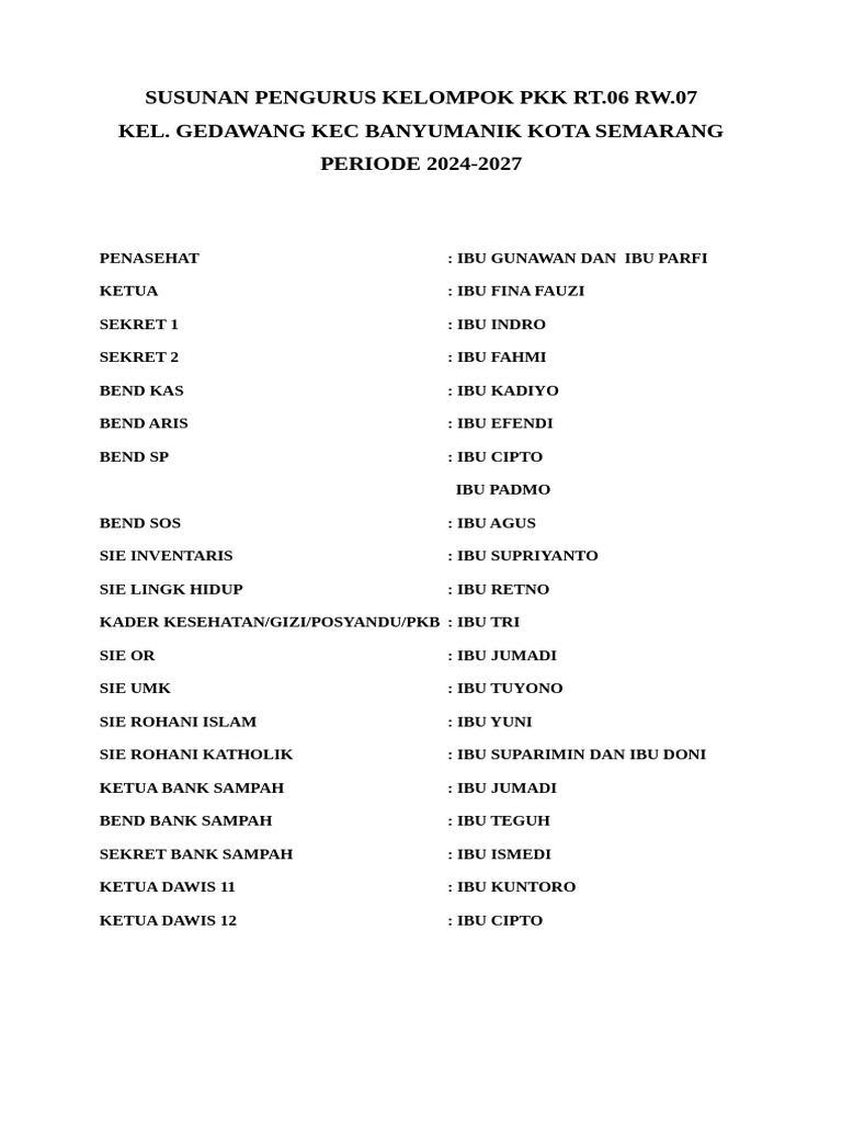 Susunan Pengurus MBK Fina | PDF