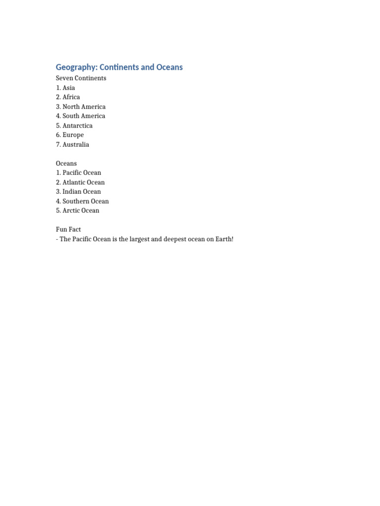 Geography Continents and Oceans | PDF