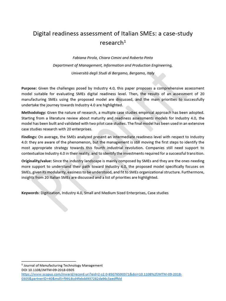 Digital Readiness Assessment of Italian SMEs. A Case-Study | PDF ...