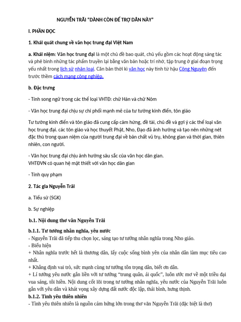 Tuyển Tập Đề Đọc Hiểu Nguyễn Trãi | PDF