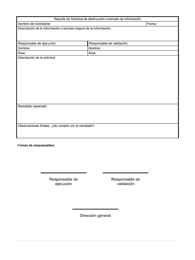 Solicitud de Destrucción o Borrado de Información | PDF