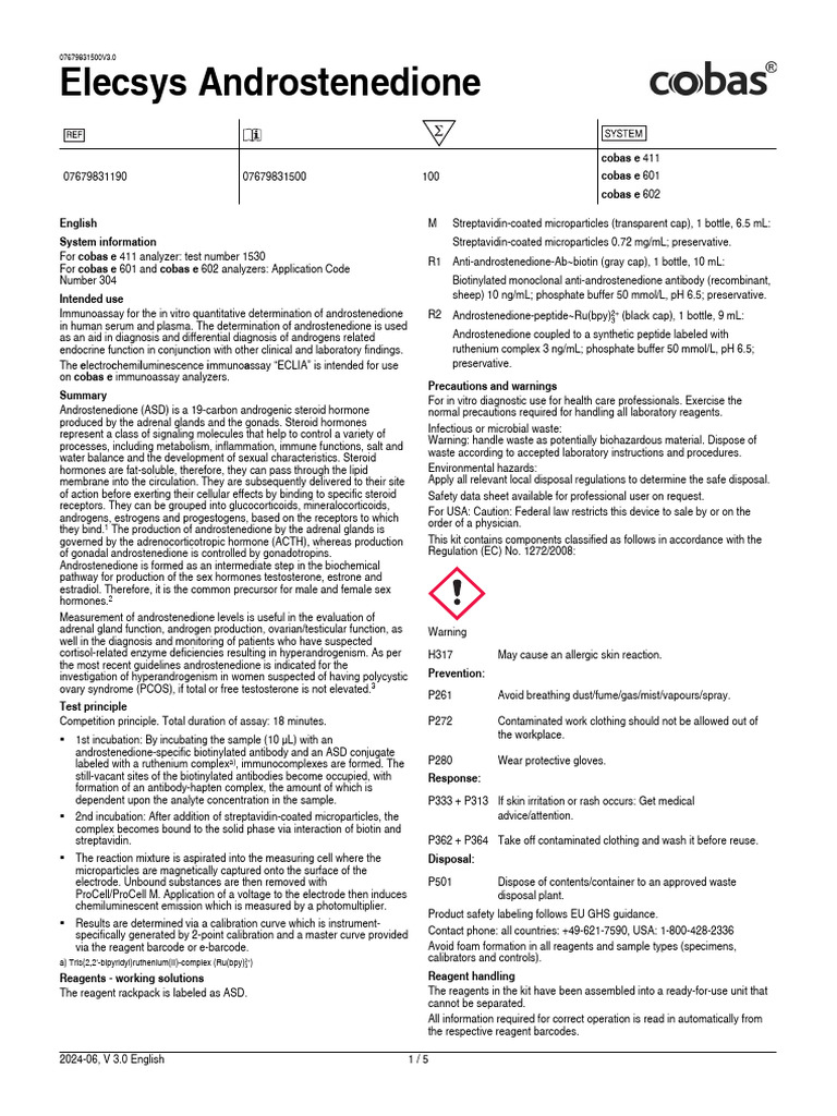 Insert - Elecsys Androstenedione.07679831500.V3.En | PDF | Detection Limit | Endocrine System