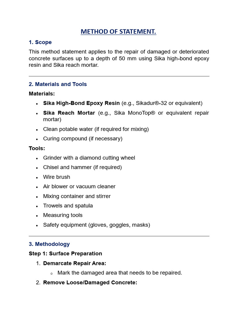 Method of Statement | PDF | Epoxy | Concrete